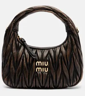 Miu Miu Wander Small Matelassé Leather Tote Bag - Brown