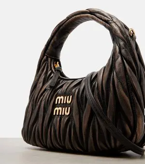 Miu Miu Wander Small Matelassé Leather Tote Bag - Brown