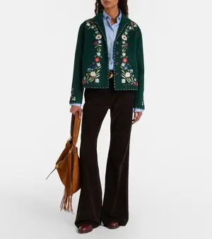 Rixo Jude Embroidered Wool-blend Jacket - Green