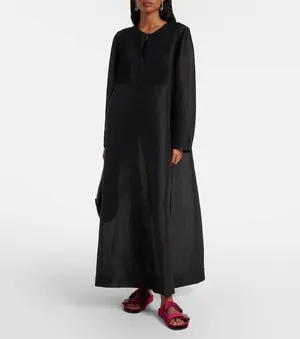 Tory Burch Pleated Linen And Silk Kaftan - Black