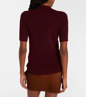 Prada Embellished Knitted Virgin Wool Top - Burgundy