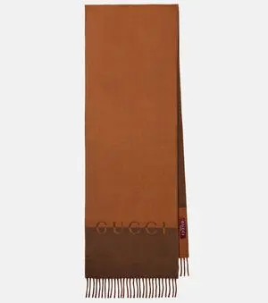 Gucci Logo Wool And Cashmere Scarf - Brown