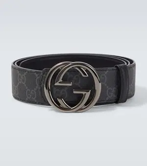 Gucci Gg Canvas Interlocking G Reversible Leather Belt - Black