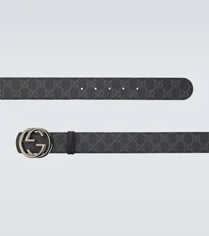 Gucci Gg Canvas Interlocking G Reversible Leather Belt - Black