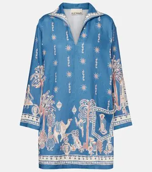 ALEMAIS Alémais Acacia Printed Linen Mini Dress - Blue