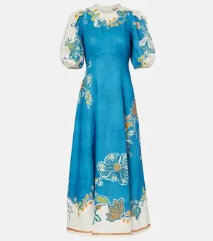 ALEMAIS Luda Floral Linen Midi Dress