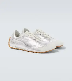Bottega Veneta Orbit Flash Metallic Leather Sneakers - Silver