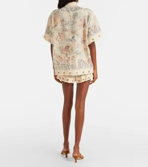 Zimmermann Printed Linen Shorts - Beige