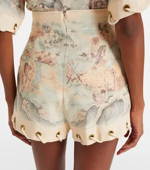 Zimmermann Printed Linen Shorts - Beige