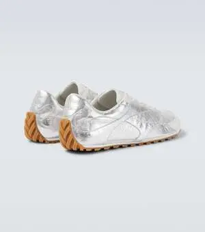 Bottega Veneta Orbit Flash Metallic Leather Sneakers - Silver