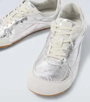 Bottega Veneta Orbit Flash Metallic Leather Sneakers - Silver