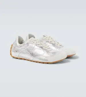 Bottega Veneta Orbit Flash Metallic Leather Sneakers - Silver