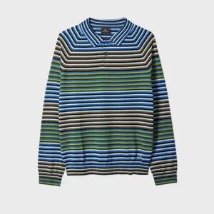 Paul Smith And Green Stripe Merino Wool Polo Shirt - Blue