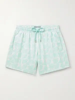 Blue Green Marmo Print Swim Shorts