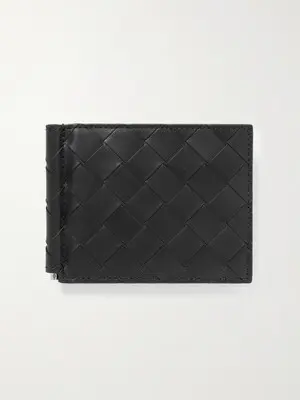 Bottega Veneta Intrecciato Leather Billfold Wallet With Money Clip - Black