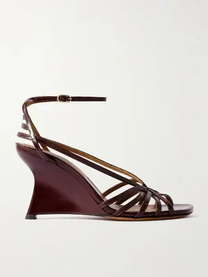 Zimmermann Aura Glossed-Leather Wedge Sandals Burgundy