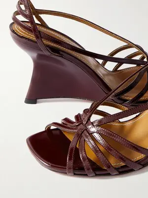 Zimmermann Aura Glossed-leather Wedge Sandals - Burgundy
