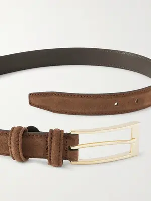 Anderson's Suede Belt With Gold-tone Buckle - Brown