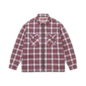 Supreme Thermal Lined Zip Up Flannel Shirt - Pink