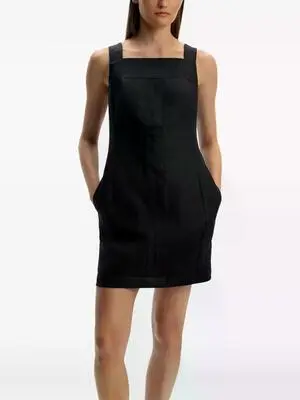 12 STOREEZ Square-neck Linen Mini Dress - Black