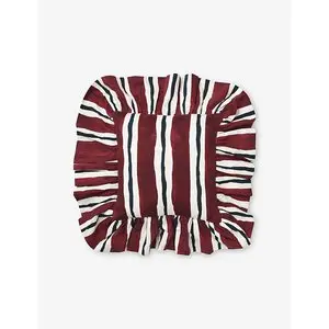 DAMSON MADDER Striped Frilled Cotton Cushion - Burgundy Stripe