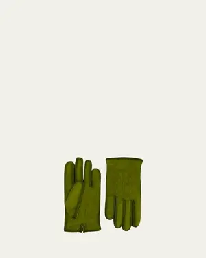 AGNELLE Suede Gloves With Cashmere Lining - Green