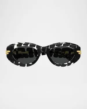 Bottega Veneta Tortoiseshell Oval Sunglasses - Black