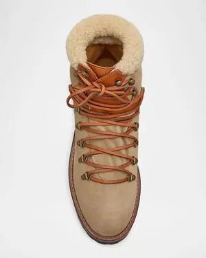 Ralph Lauren Purple Label Cortina Suede Shearling-collar Lace-up Boots - Grey