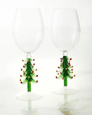 Neiman Marcus Figural Christmas Tree Wine Glasses, Set Of 2 - One-color