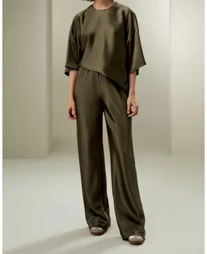 Lilysilk Full Bias Cut Silk Pants - Pine