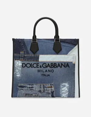 Dolce & Gabbana Large Denim Patchwork Shopper - Blue