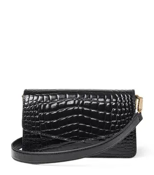 ASPINAL OF LONDON Leather Croc-embossed Eliza Clutch - Black