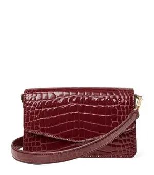 ASPINAL OF LONDON Leather Croc-embossed Eliza Clutch - Burgundy