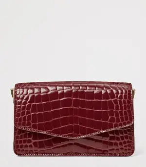 ASPINAL OF LONDON Leather Croc-embossed Eliza Clutch - Burgundy