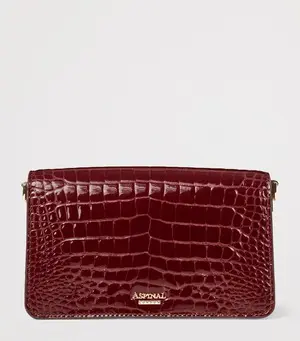 ASPINAL OF LONDON Leather Croc-embossed Eliza Clutch - Burgundy