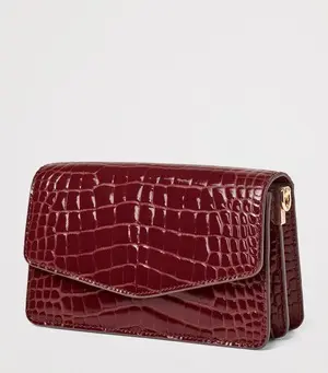 ASPINAL OF LONDON Leather Croc-embossed Eliza Clutch - Burgundy