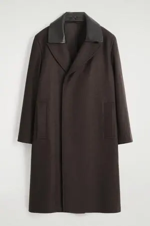 Cos Leather-collar Wool Long Coat