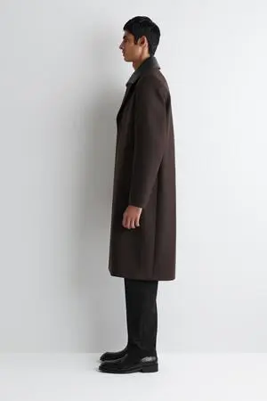 Cos Leather-collar Wool Long Coat