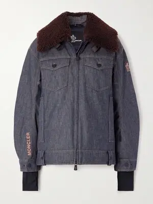 Moncler Yunque Shearling-trimmed Denim Down Jacket - Blue