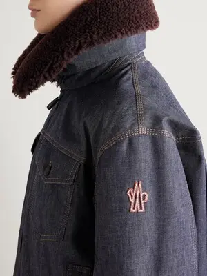 Moncler Yunque Shearling-trimmed Denim Down Jacket - Blue