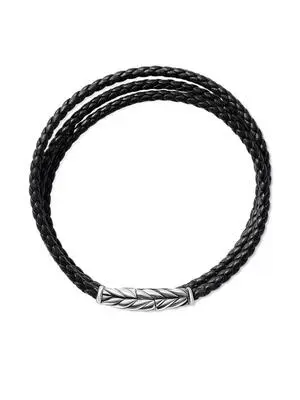 David Yurman Sterling Silver Chevron Triple Wrap Leather Bracelet