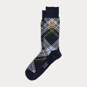 Ralph Lauren Crest Plaid Cotton-blend Dress Socks - Navy
