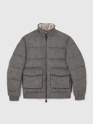 REISS Faux-fur Collar Quilted Puffer Jacket - Grey