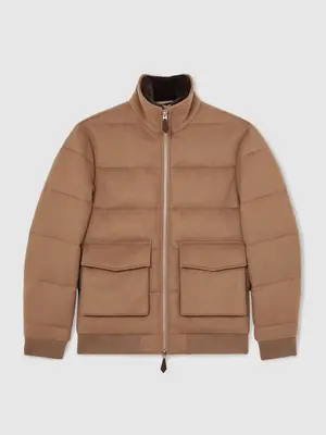 REISS Faux-fur Collar Quilted Puffer Jacket - Light Brown