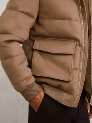 REISS Faux-fur Collar Quilted Puffer Jacket - Light Brown