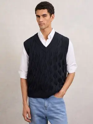 REISS Walton Cable-knit Vest - Navy