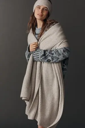 Maeve Ribbed Cashmere Wrap - Light Grey