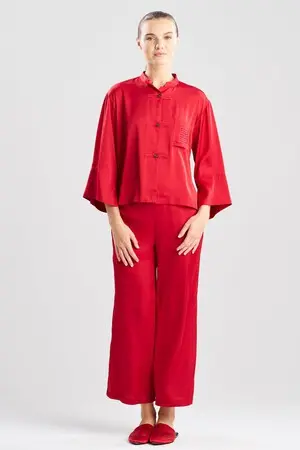 Natori Satin Essentials Embroidered Mandarin Pj