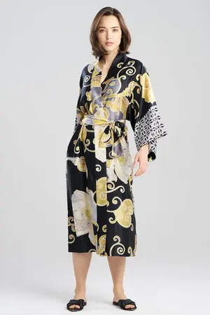 Natori Deco Printed Charmeuse Robe - Black