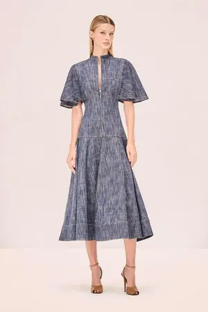 Women's Zip Front Denim Midi Dresses